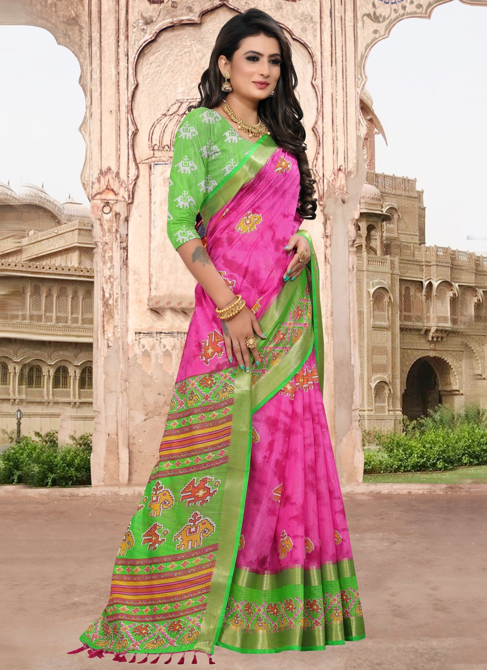 Buy Blended Cotton Printed Printed Saree Online : 174393