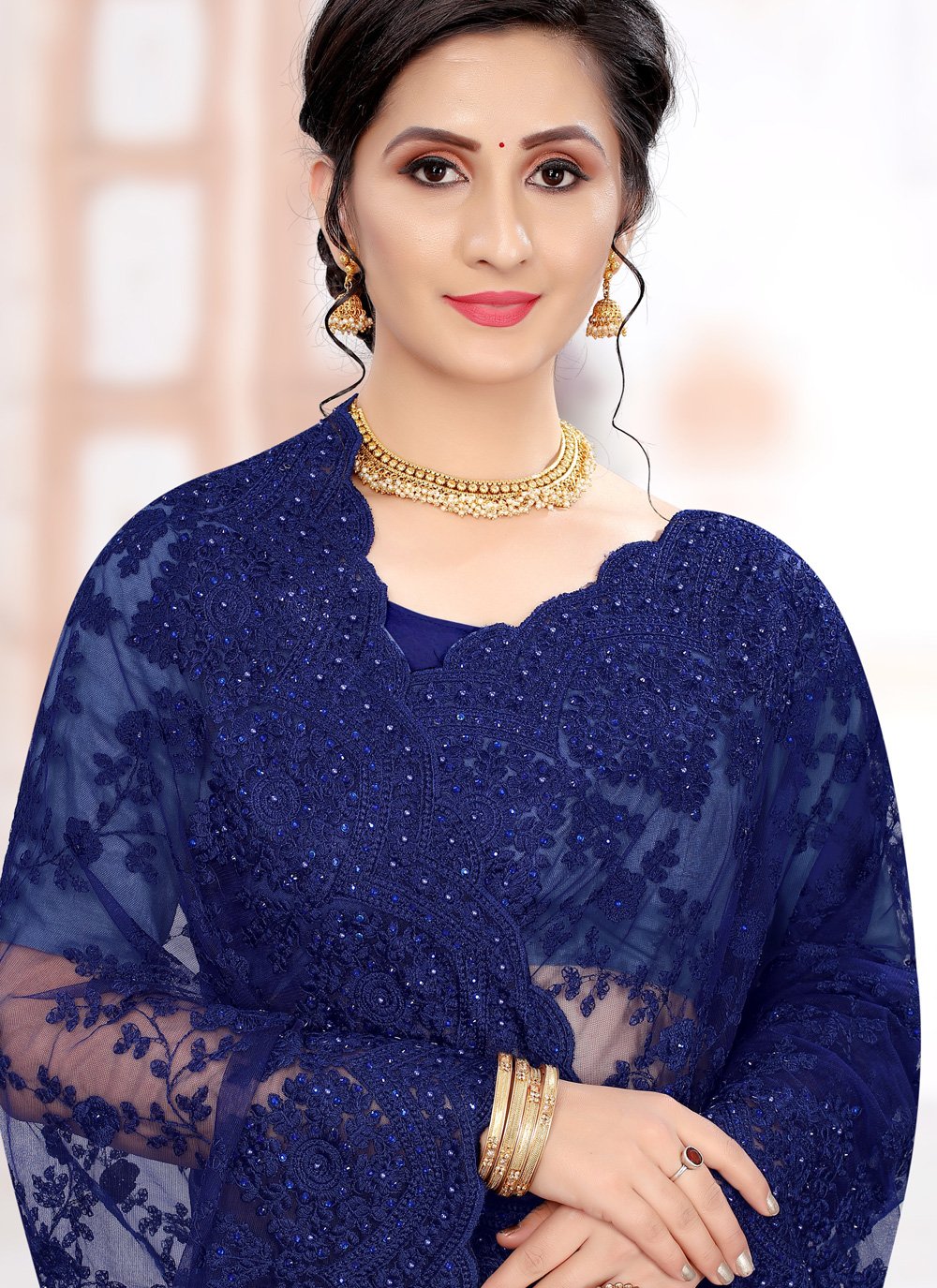 Blue Net Ceremonial Classic Saree buy online