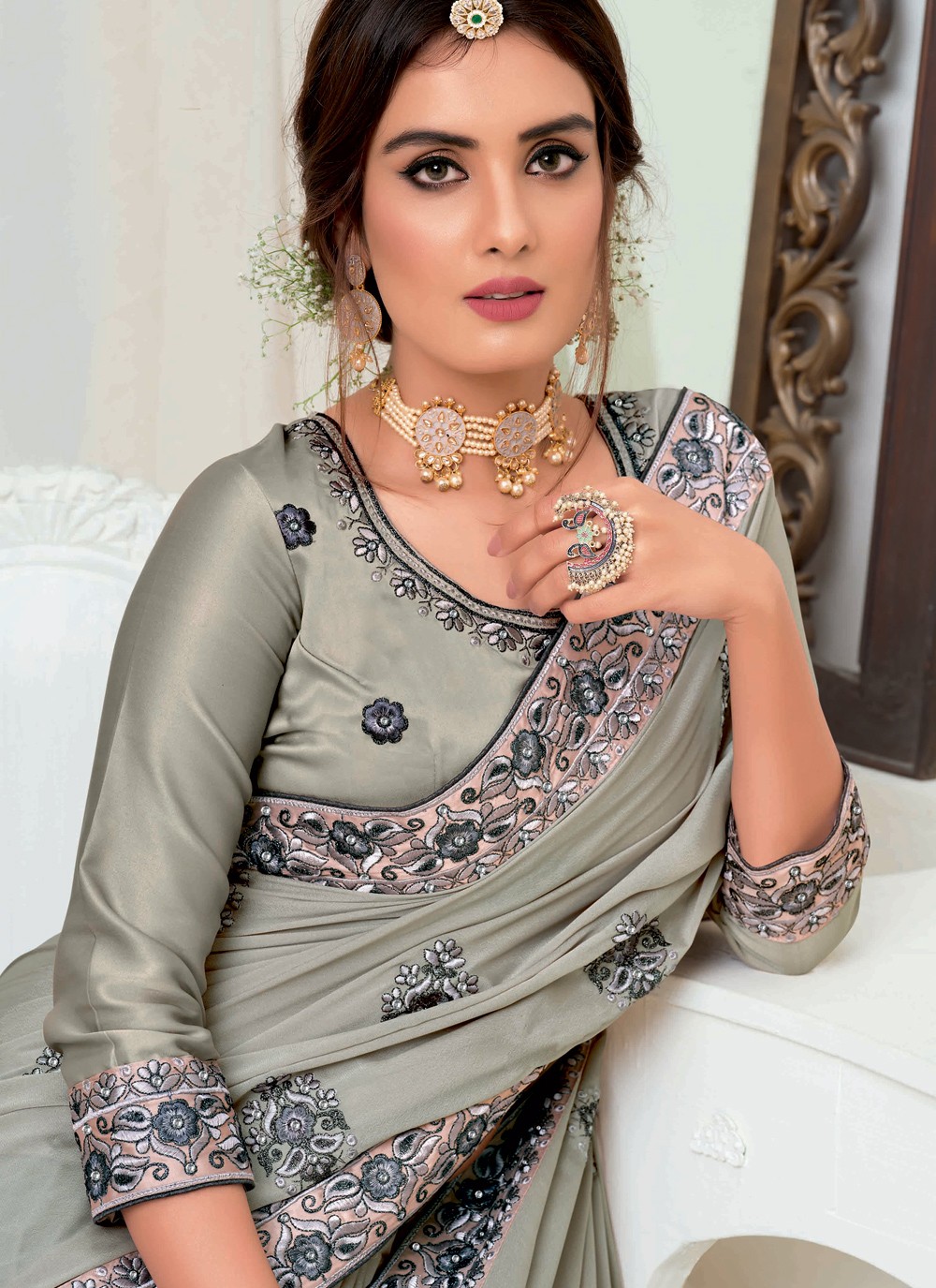 Buy Embroidered Festival Traditional Designer Saree Online : 175686