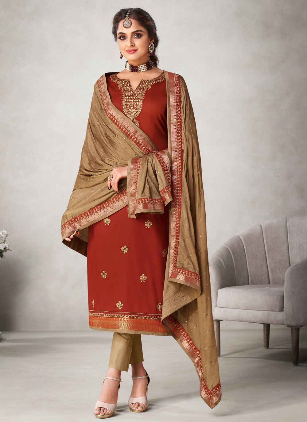 Shop Online Embroidered Pant Style Suit : 174040