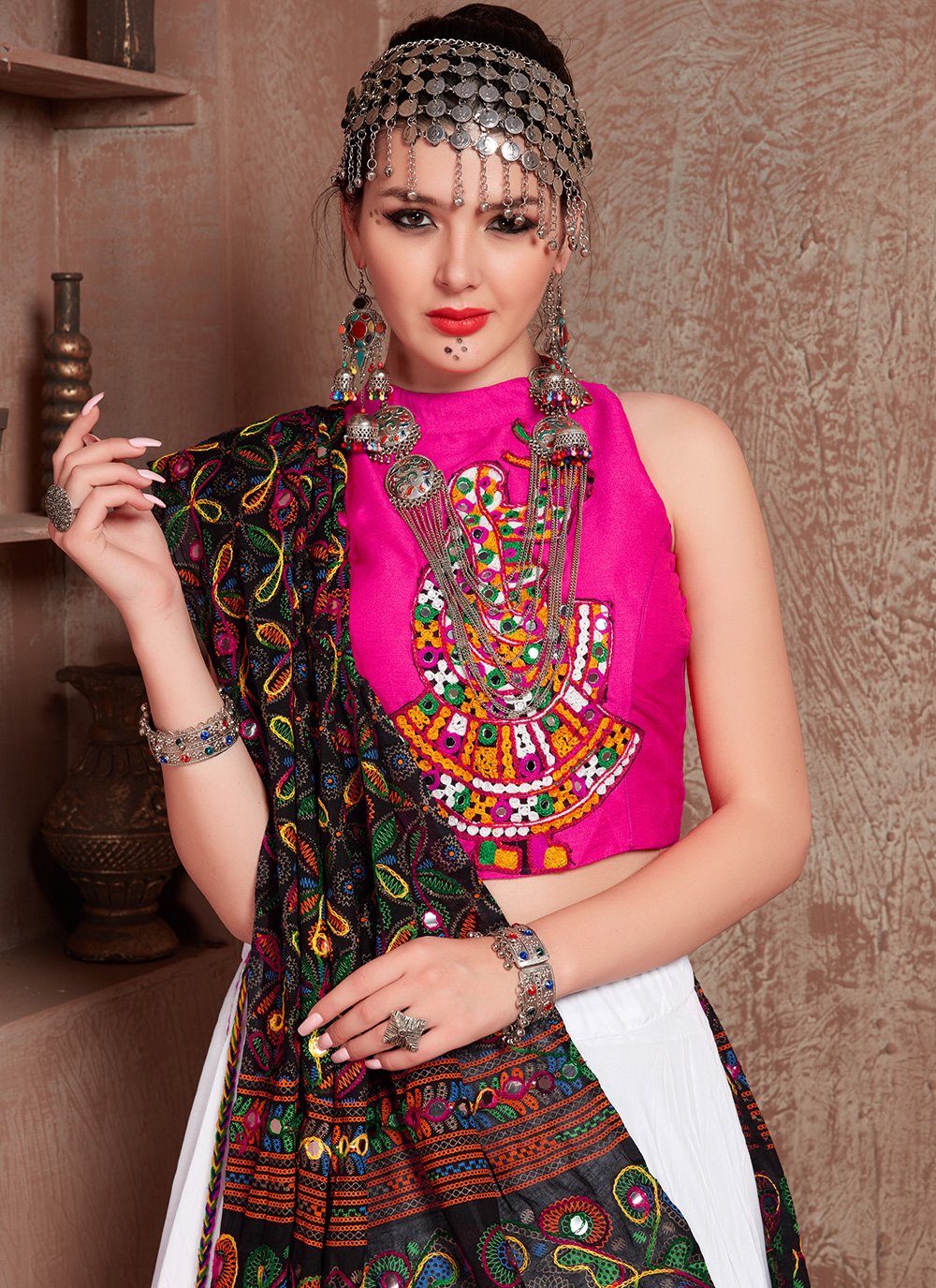 Shop Fancy Cotton Lehenga Choli in Off White Online : 196697