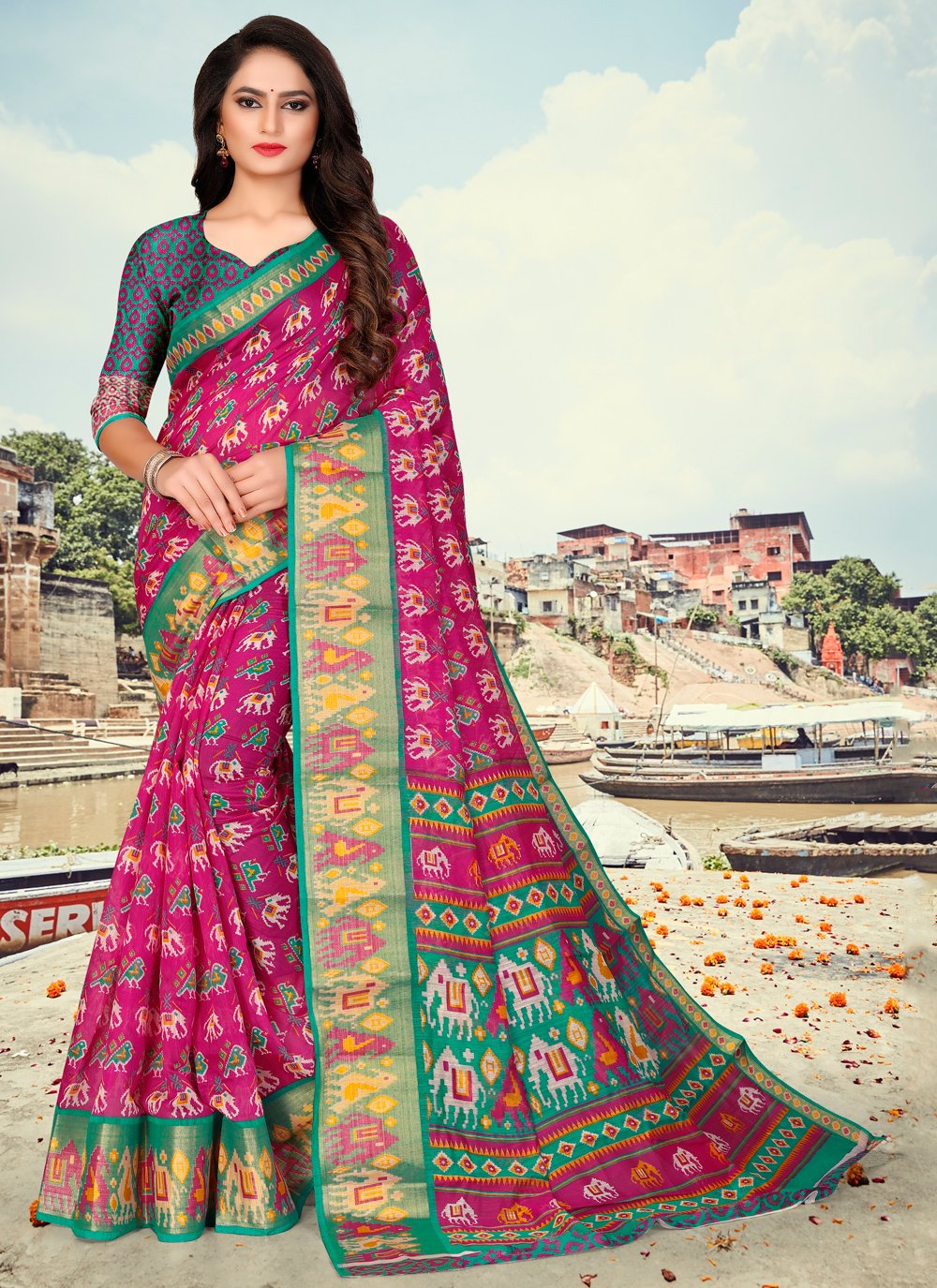 Fancy Fabric Rani Printed Printed Saree buy online
