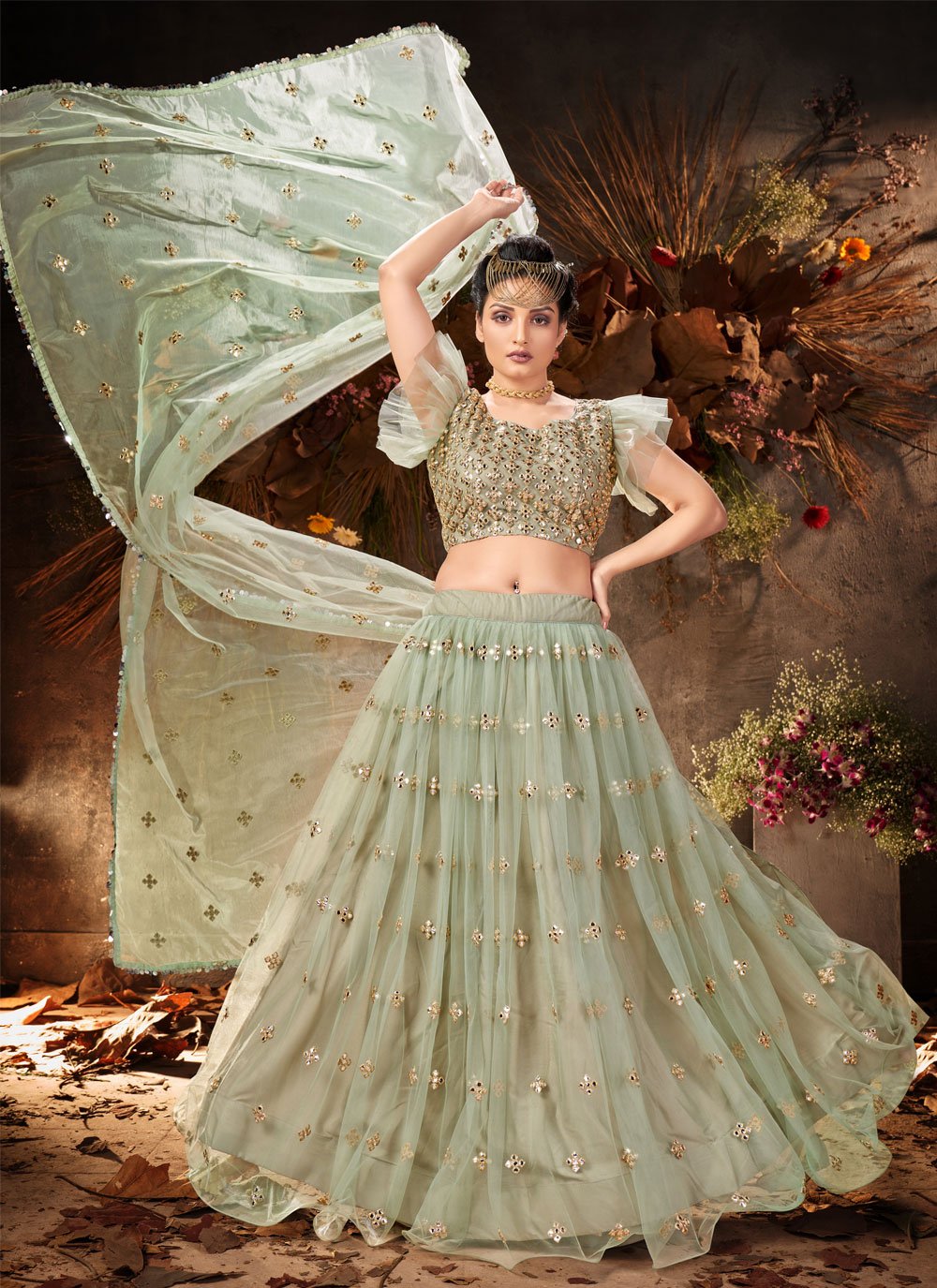 Shop Green Color Lehenga Choli Online : 195271