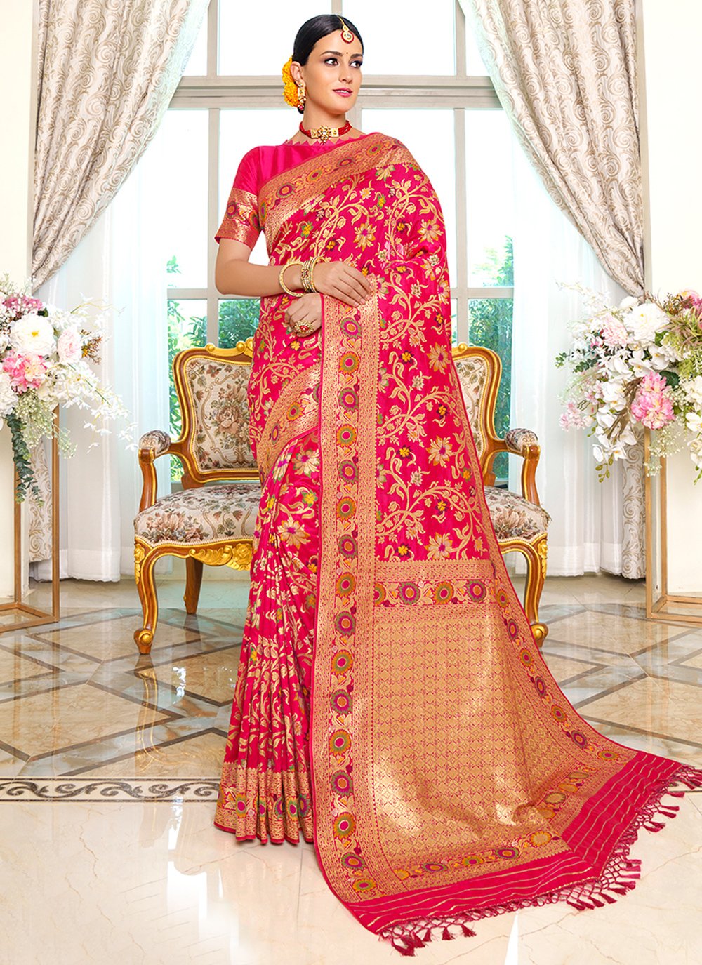 Buy Hot Pink Weaving Designer Traditional Saree : 170671