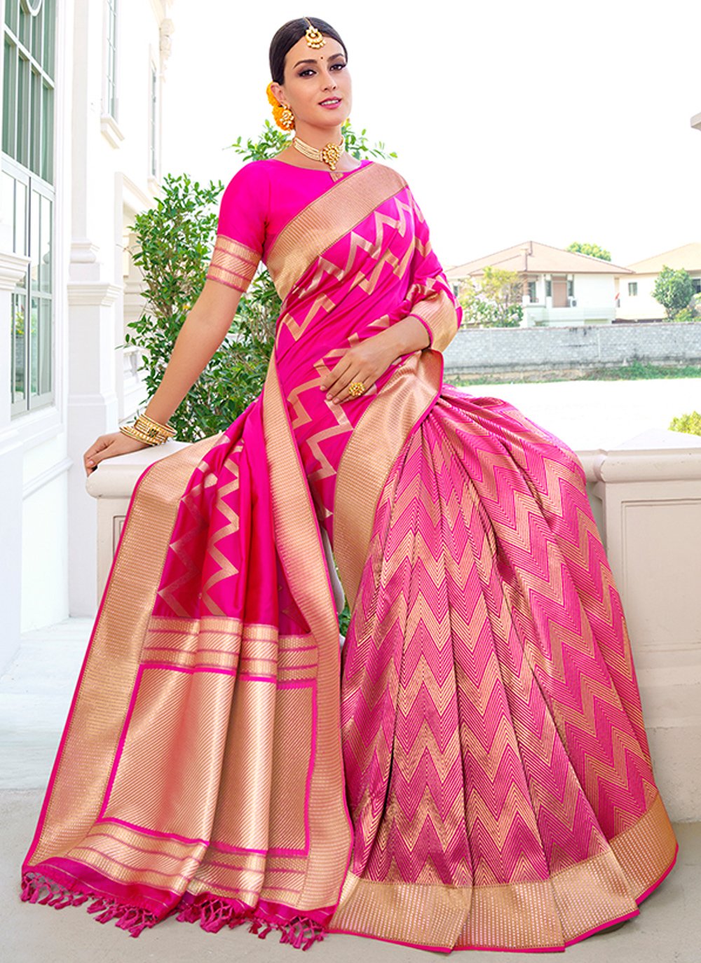 Shop Hot Pink Weaving Wedding Designer Traditional Saree Online : 170674