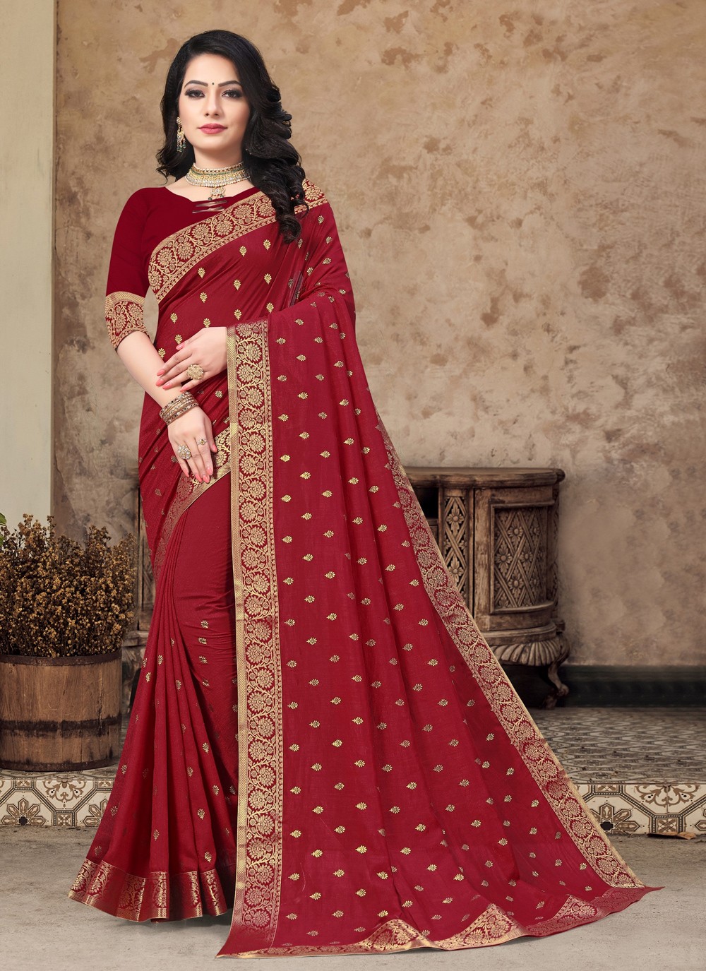 Buy Lace Maroon Classic Saree Online : 181636
