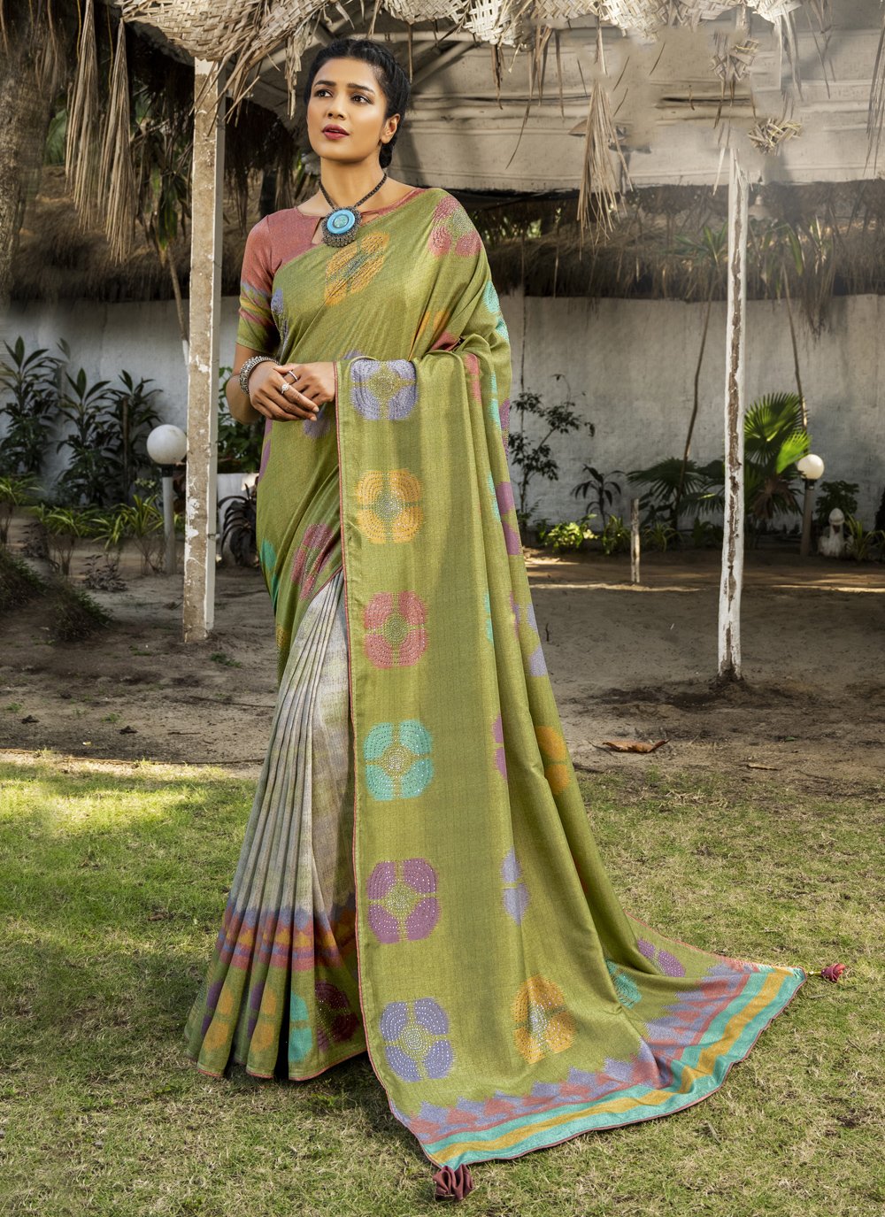 Shop Multi Colour Abstract Print Printed Saree Online : 182893