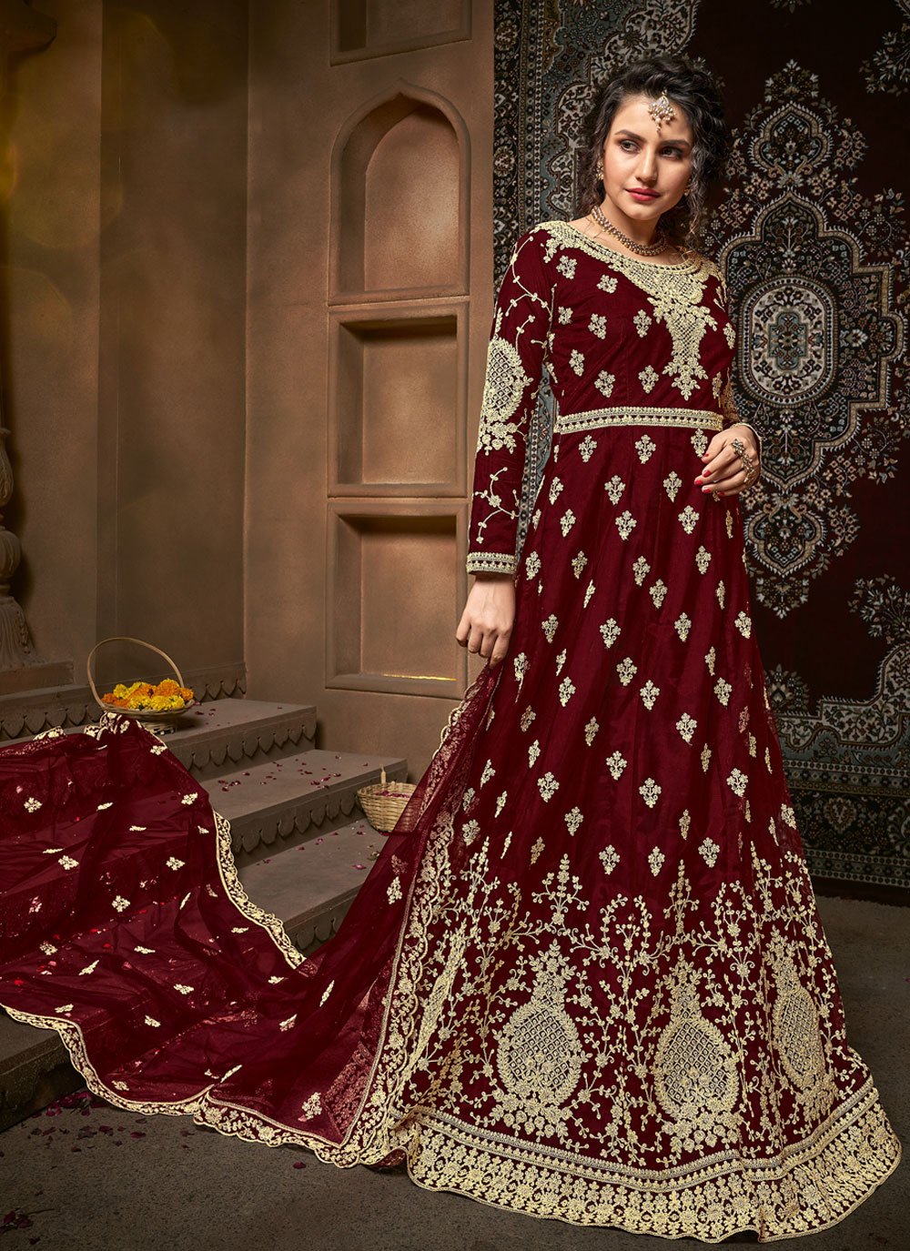 Buy Net Embroidered Designer Salwar Kameez Online