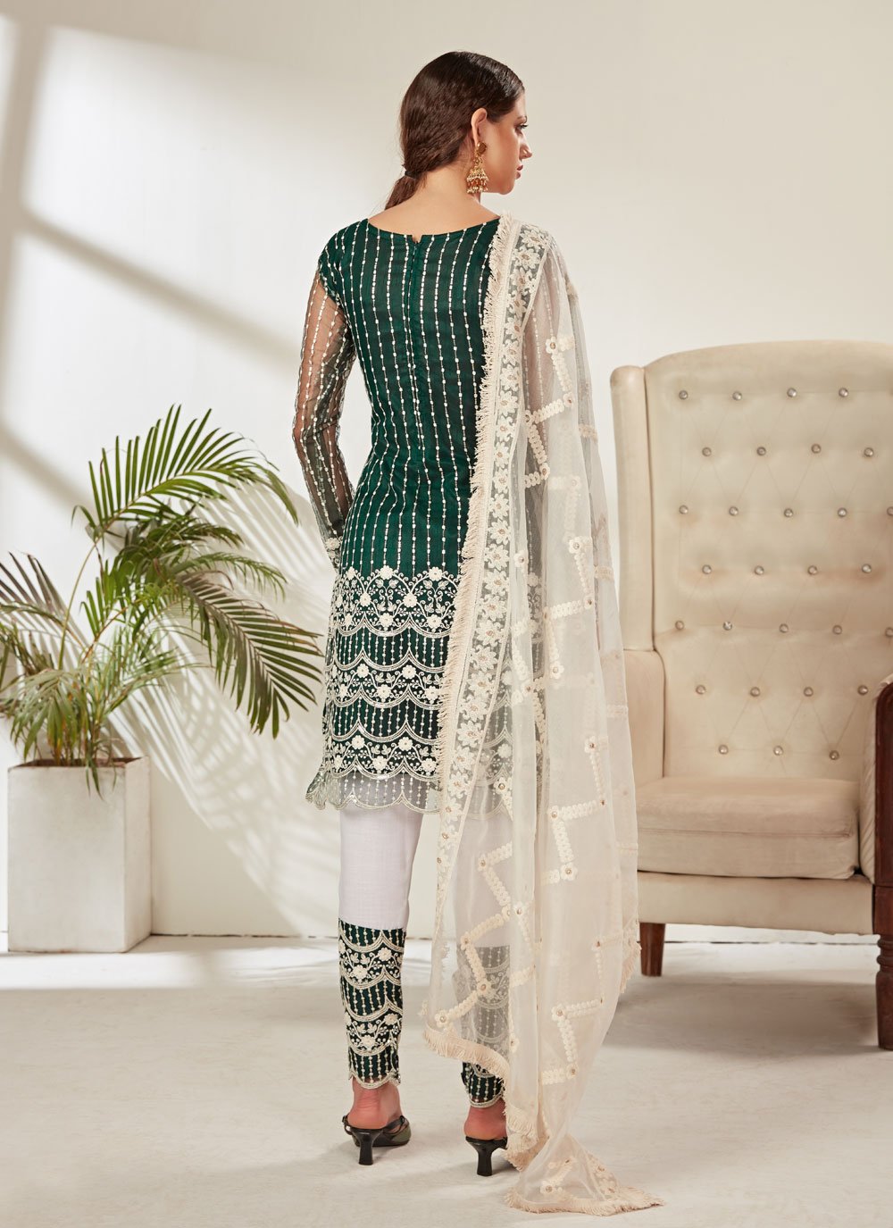 Buy Online Net Pant Style Suit in Green : 187707