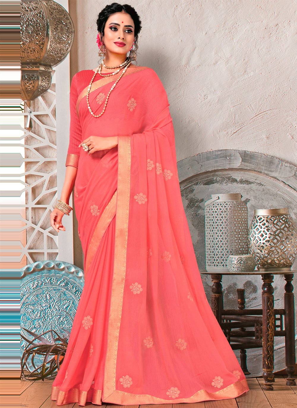 Buy Pink Color Trendy Saree Online