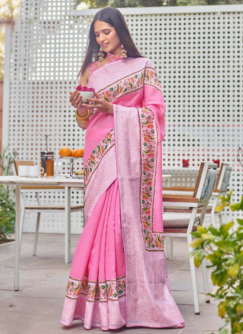 Buy Pink Fancy Fabric Festival Traditional Saree : 170735