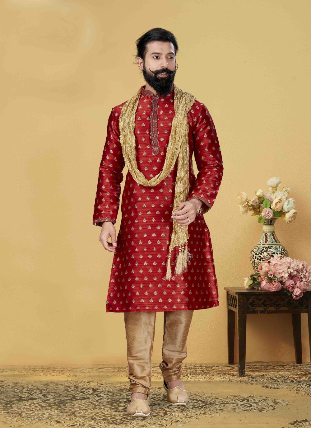 Buy Red Color Kurta Pyjama Online : 181842 - Mens