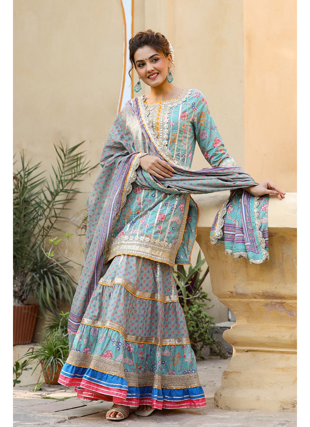 Buy Online Sea Green Color Sharara Set : 208820