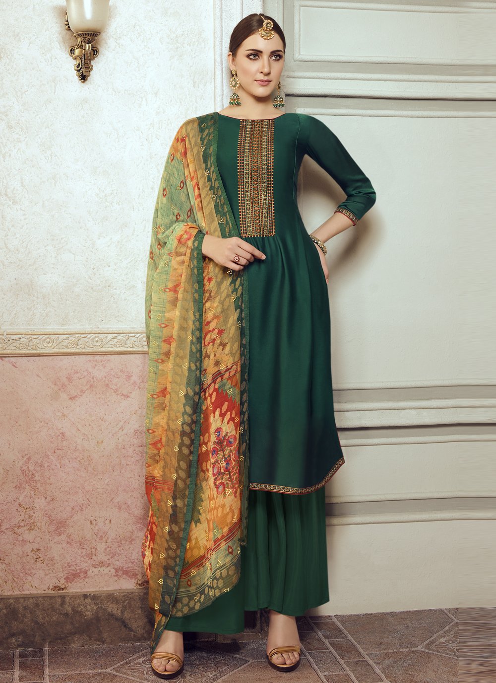 Buy Online Teal Embroidered Designer Pakistani Salwar Suit : 176690