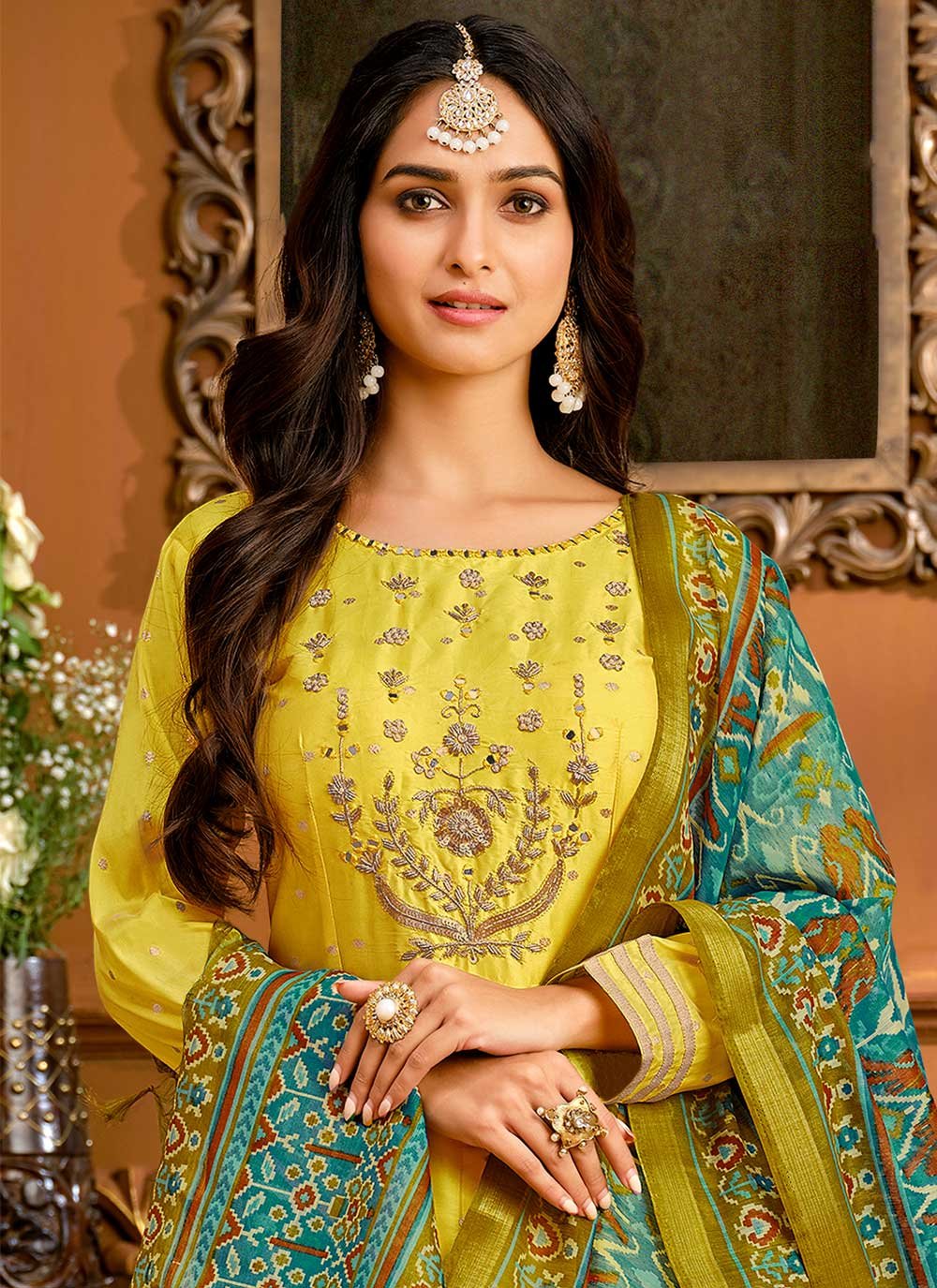Yellow Embroidered Floor Length Anarkali Suit buy online