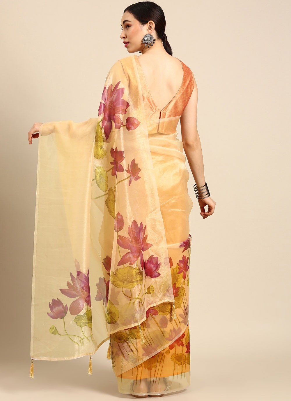 Buy Yellow Organza Saree Online