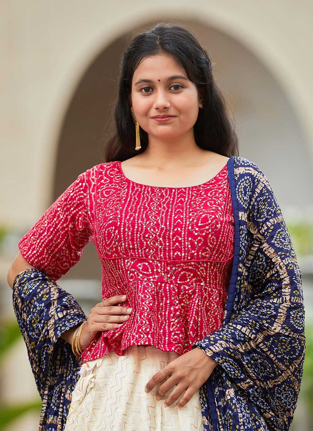 Shop Online Bandhej Cotton Satin Lehenga Choli : 237750