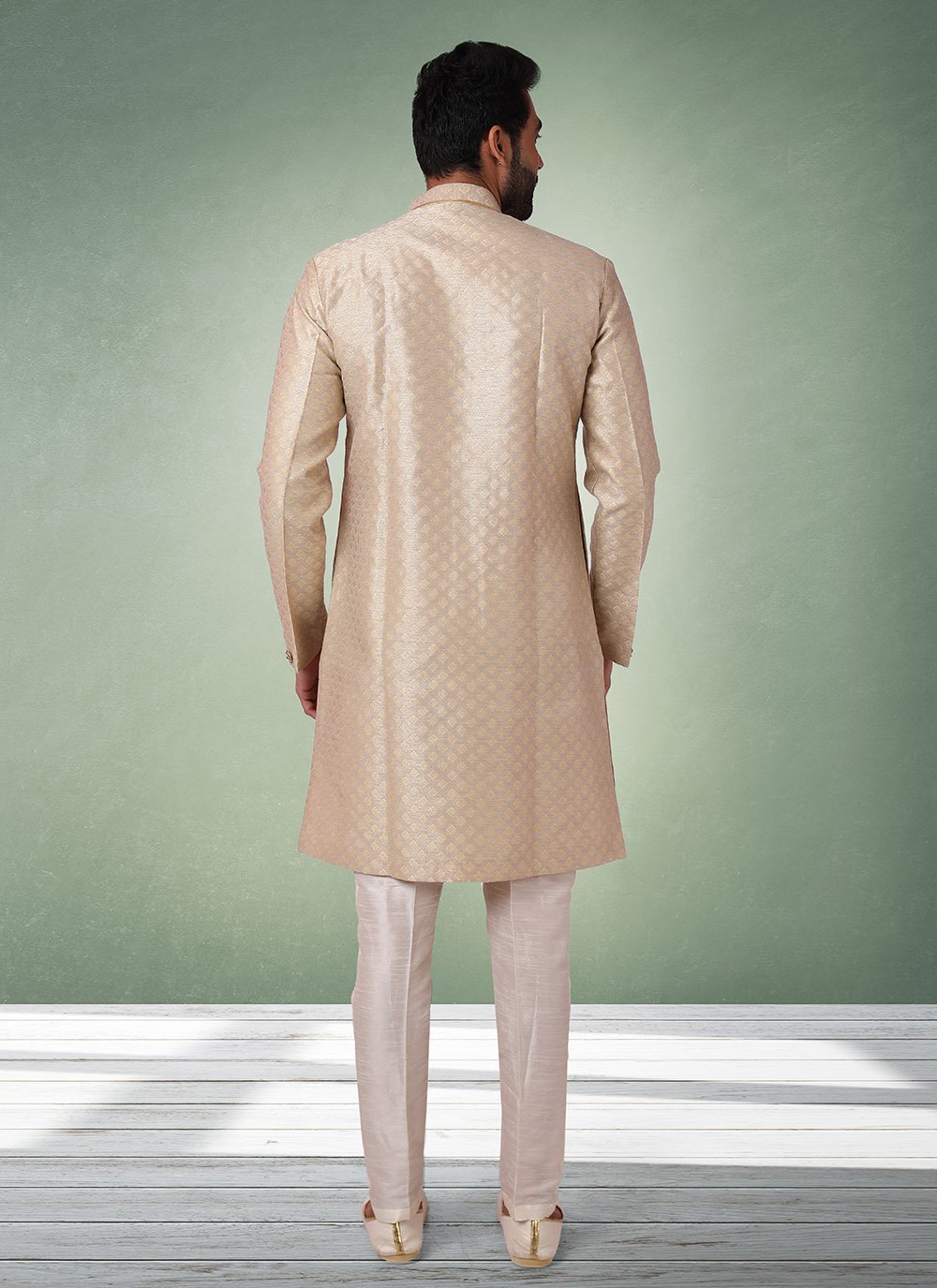 Shop Beige Mehndi Brocade Indo Western Online : 211549