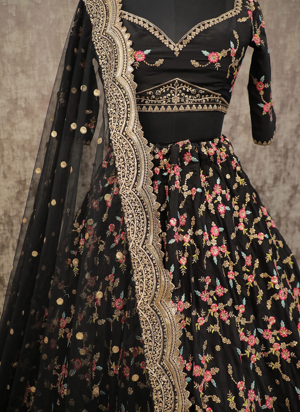 Shop Black Ceremonial A Line Lehenga Choli Online : 234014