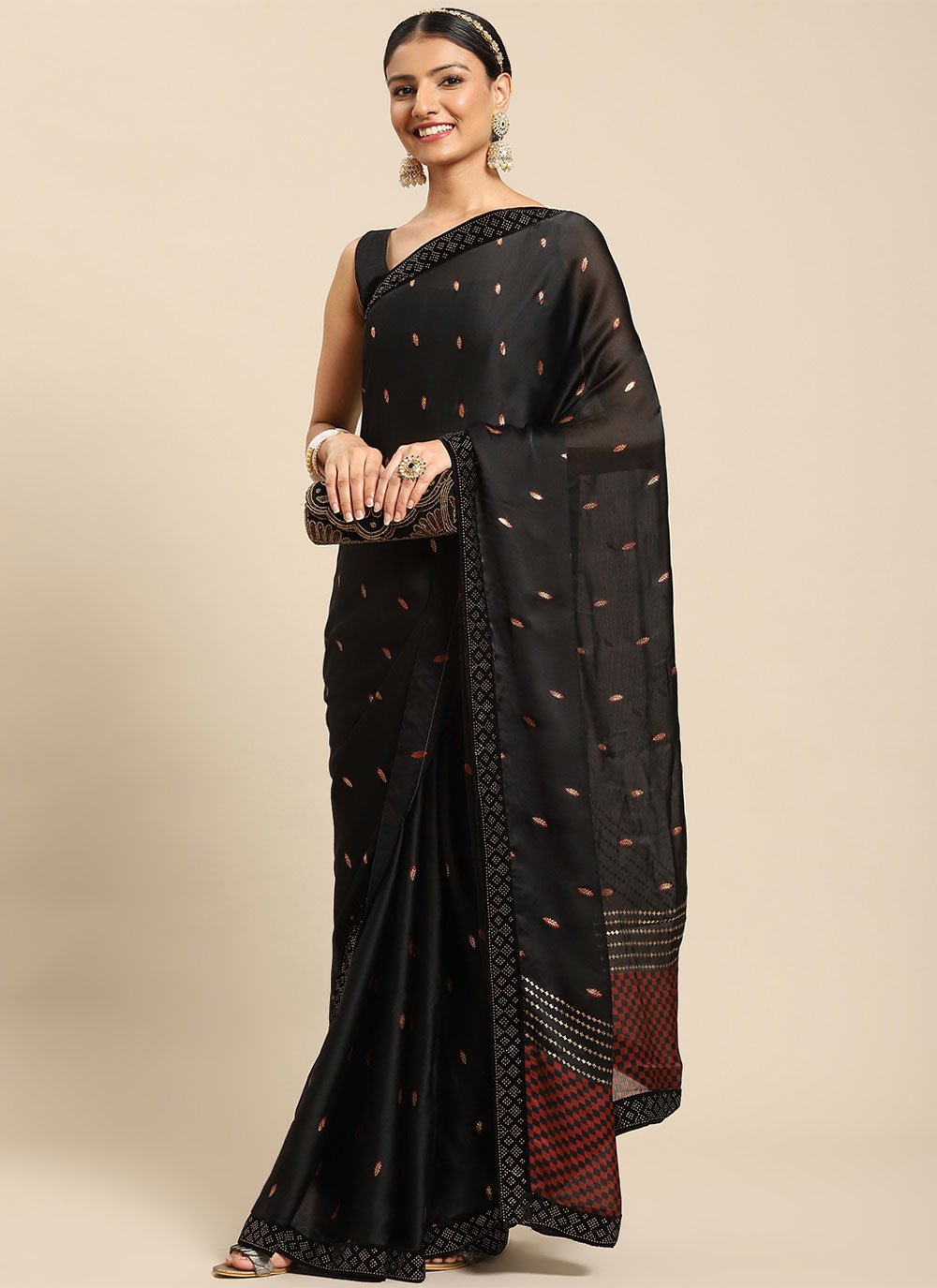 Black Sangeet Faux Crepe Saree buy online