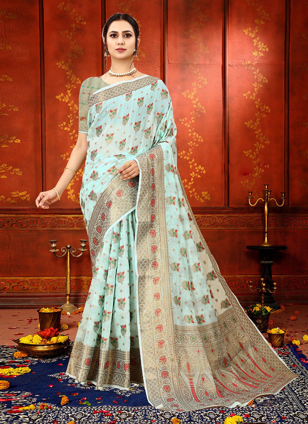 Buy Blue Color Traditional Saree Online : 213331