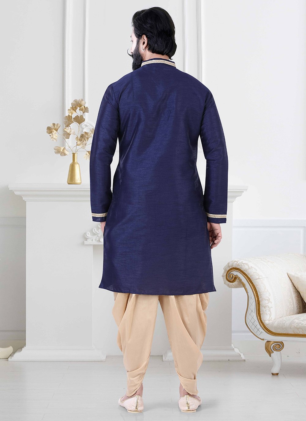 Buy Blue Mehndi Silk Dhoti Kurta Online