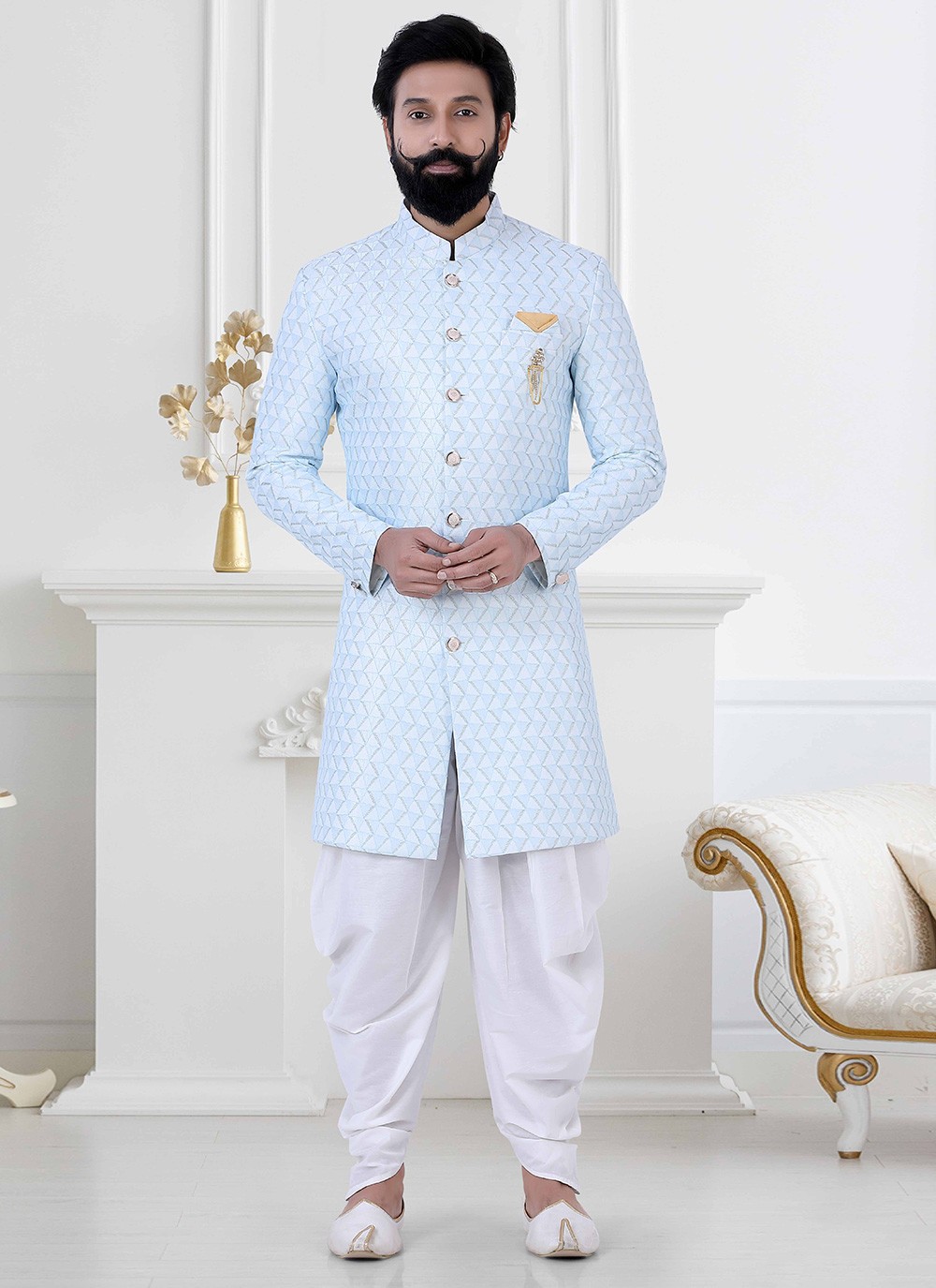 Buy Blue Woven Indo Western Online