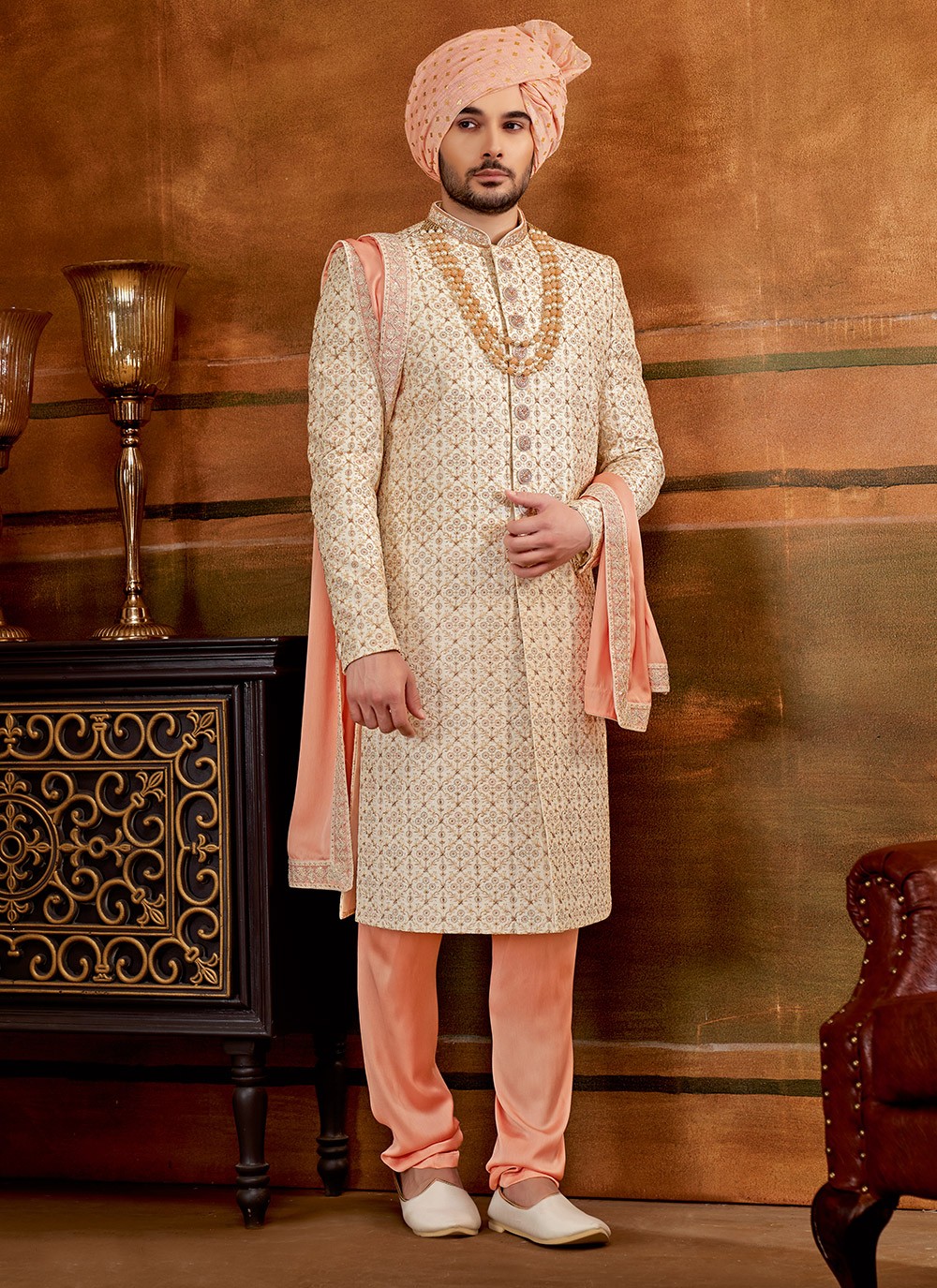 Buy Online Cream Ceremonial Sherwani : 241067