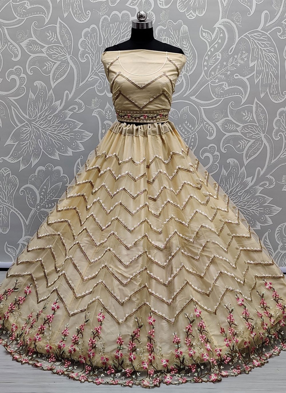 Cream Net Trendy Lehenga Choli buy online