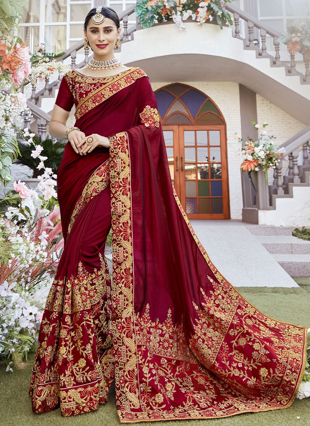 Shop Diamond Silk Designer Saree in Maroon Online : 244363