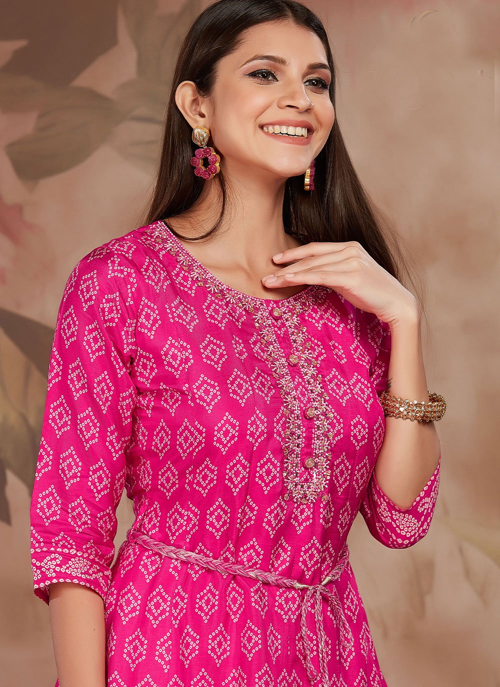 Buy Online Digital Print Silk Trendy Gown in Rani : 242883