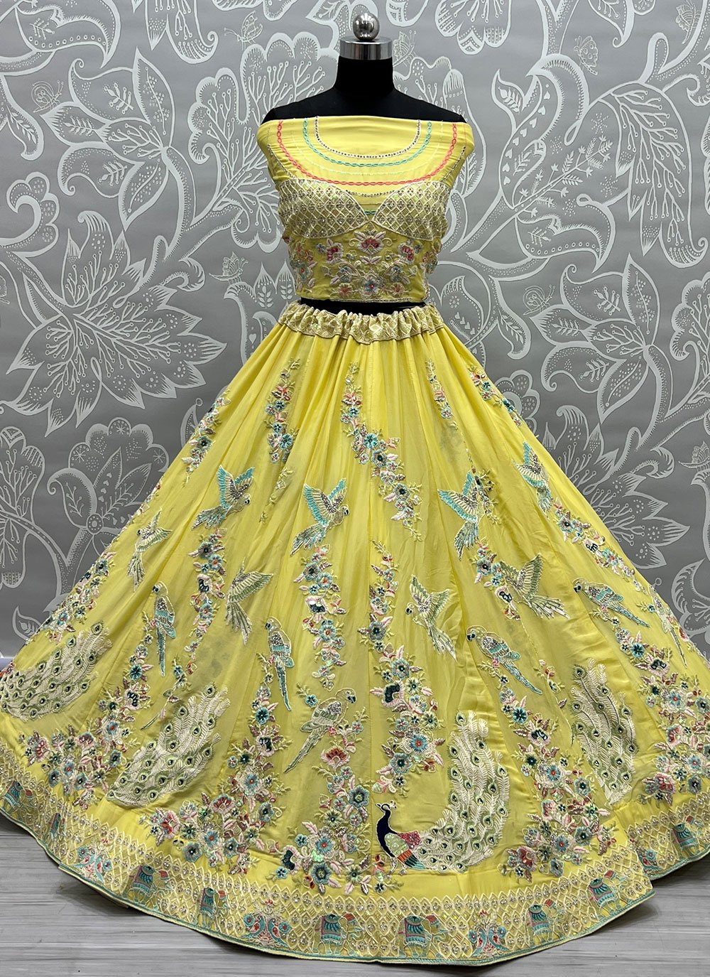 Shop Dori Work Yellow A Line Lehenga Choli Online : 241086