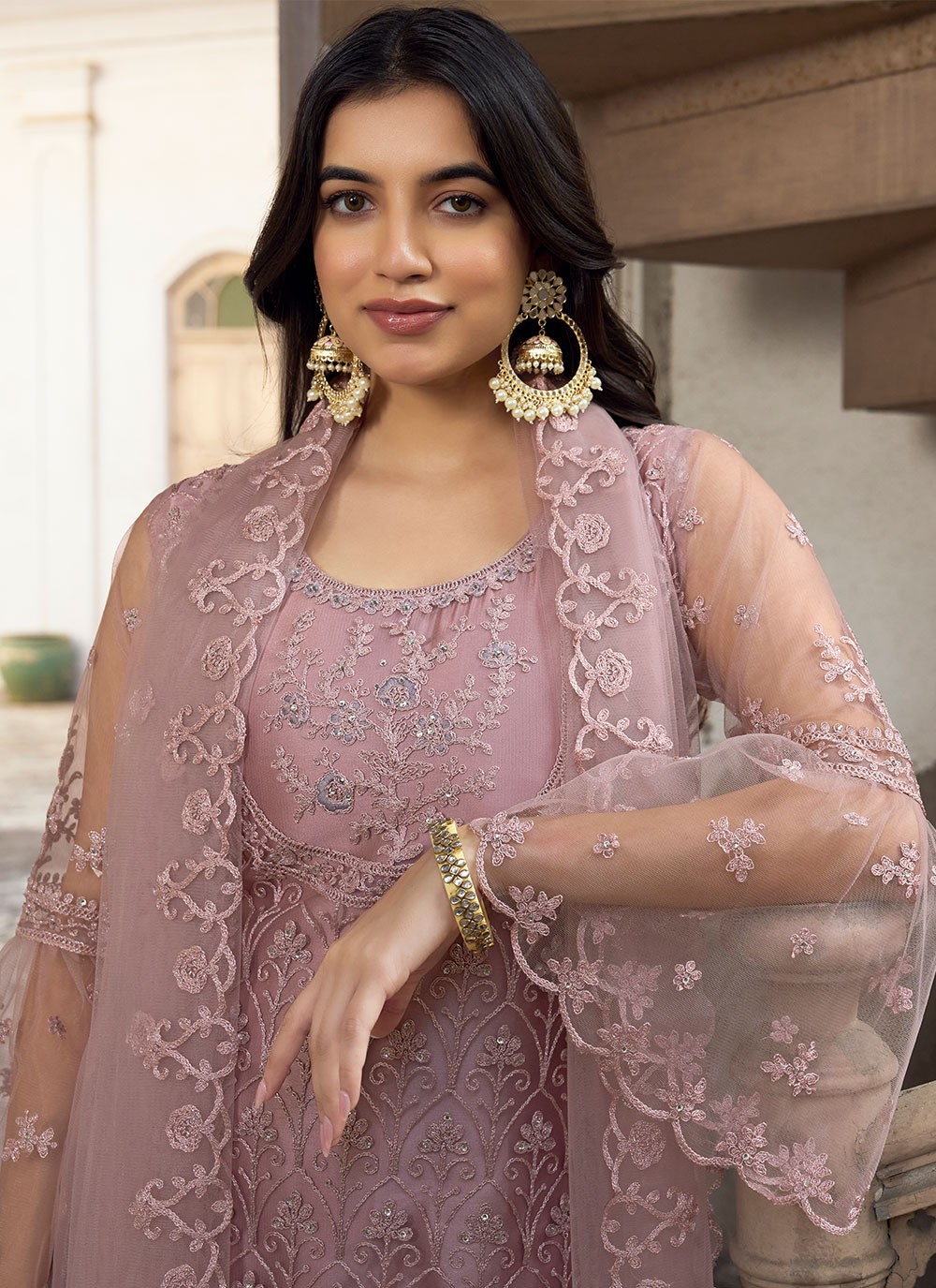 Buy Online Embroidered Net Pakistani Salwar Kameez : 243916