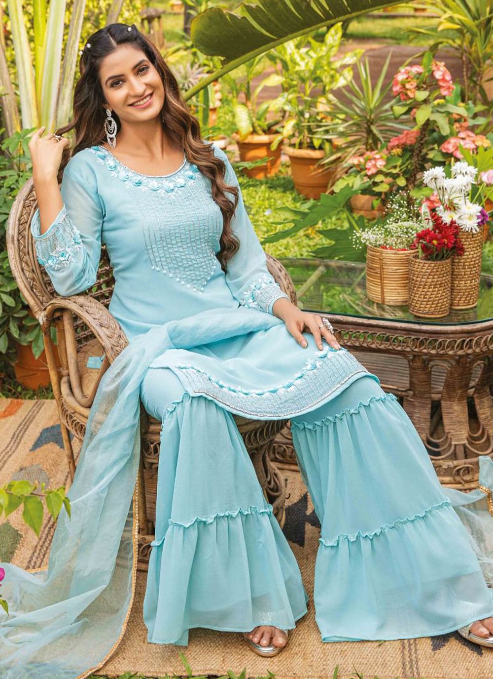 Buy Online Georgette Blue Designer Palazzo Suit : 222657 - Salwar Kameez