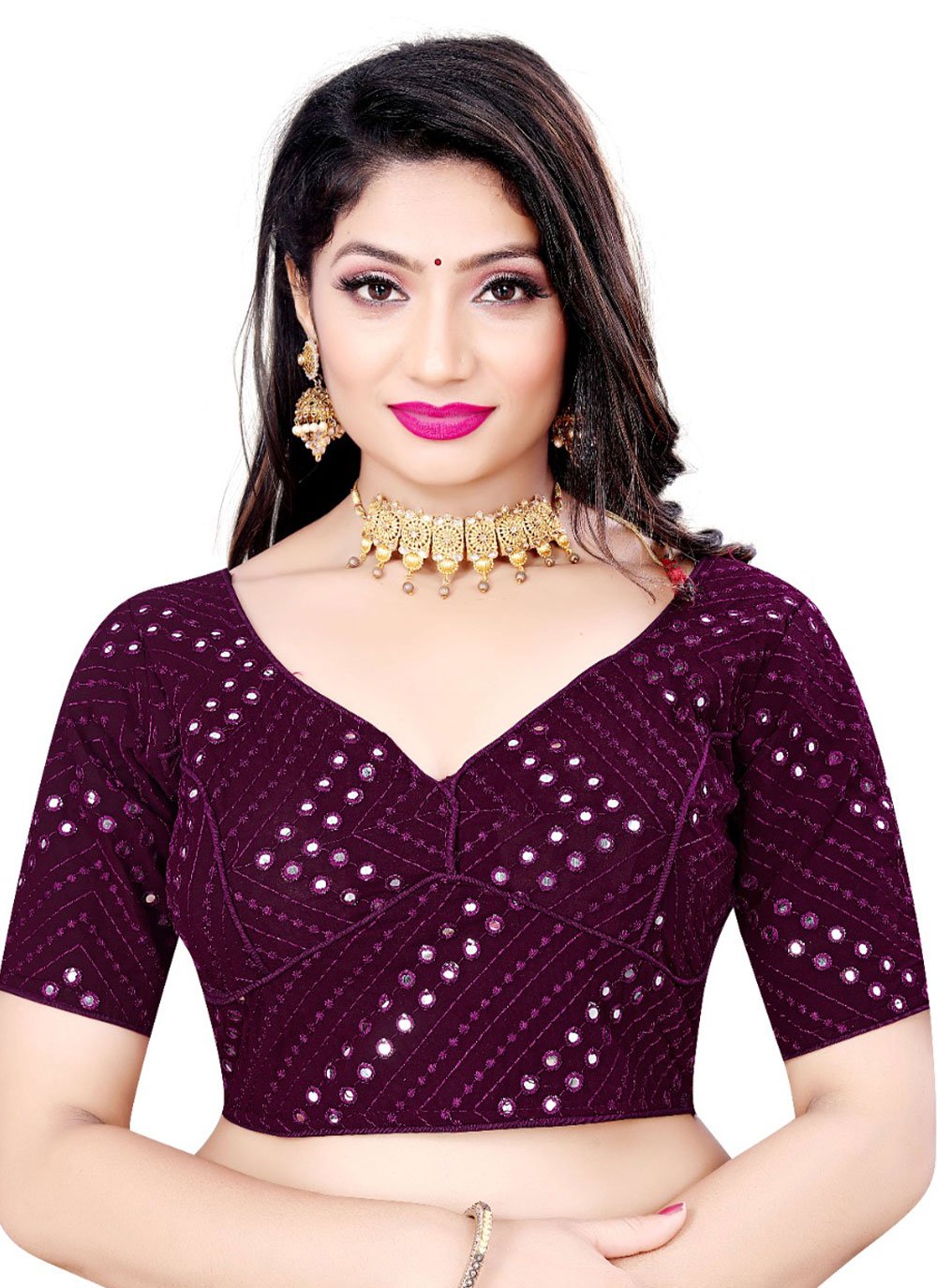Shop Georgette Embroidered Designer Blouse in Wine Online : 242820
