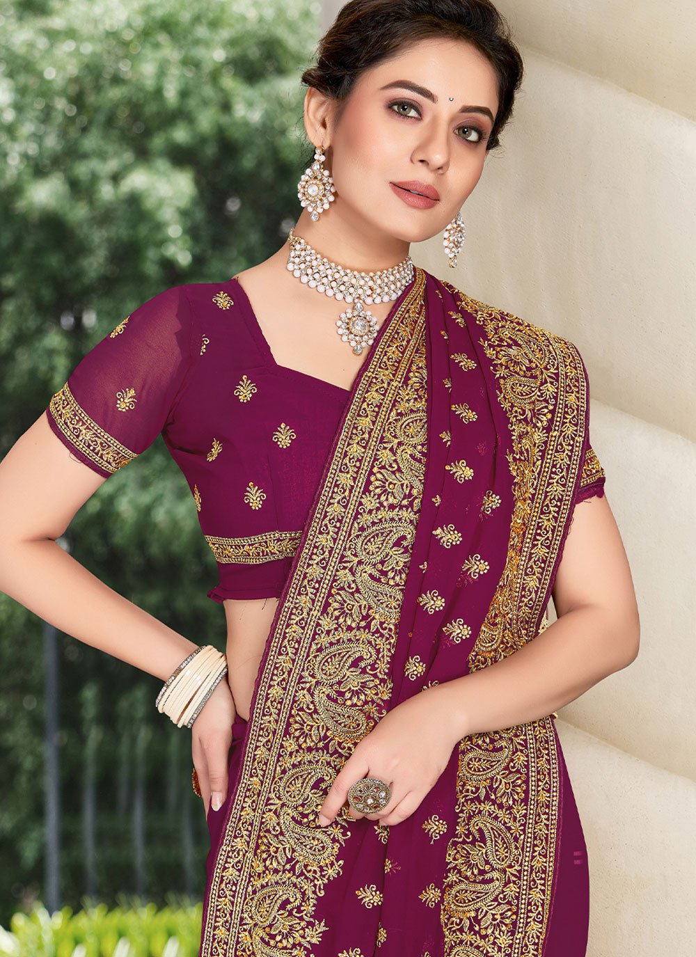 Buy Online Georgette Wine Trendy Saree : 238639
