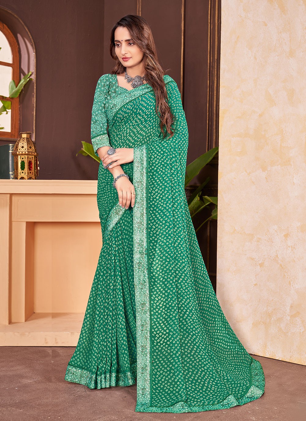 Green Bandhani Saree buy online