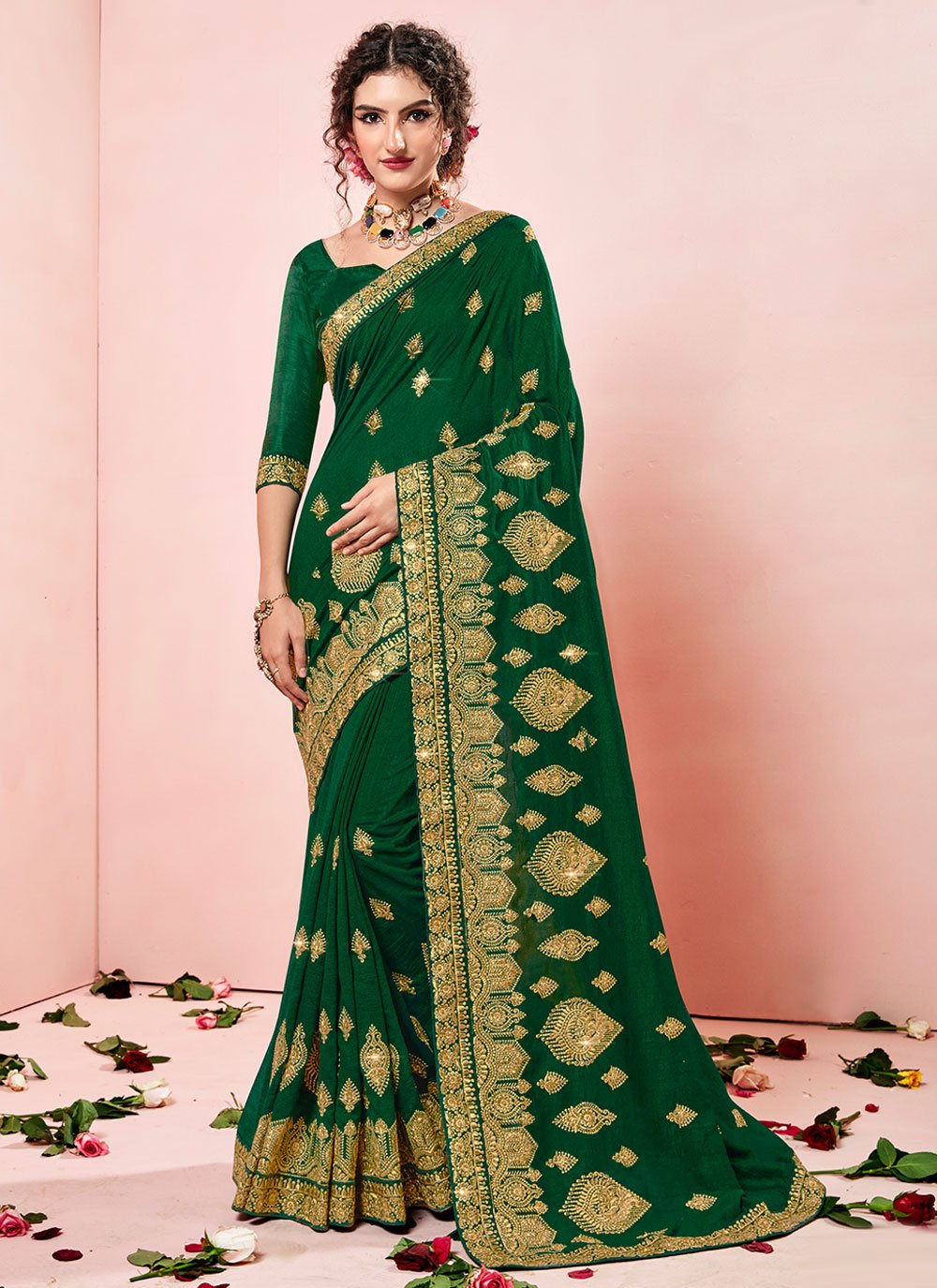 Buy Green Georgette Traditional Saree : 228380