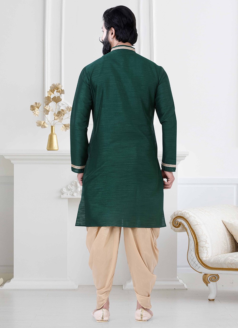 Buy Green Silk Plain Dhoti Kurta : 238957
