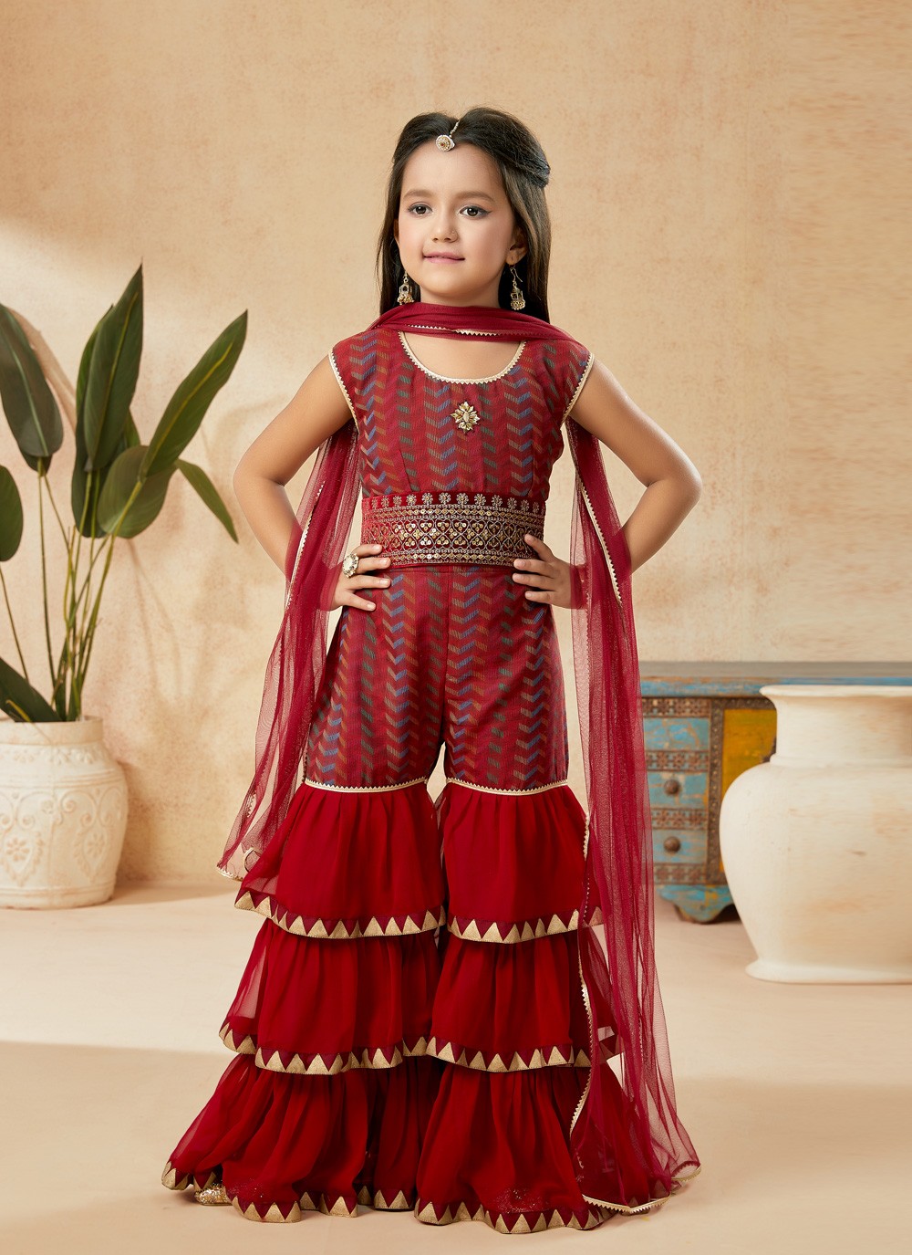Maroon Lace Work Sharara Set buy online