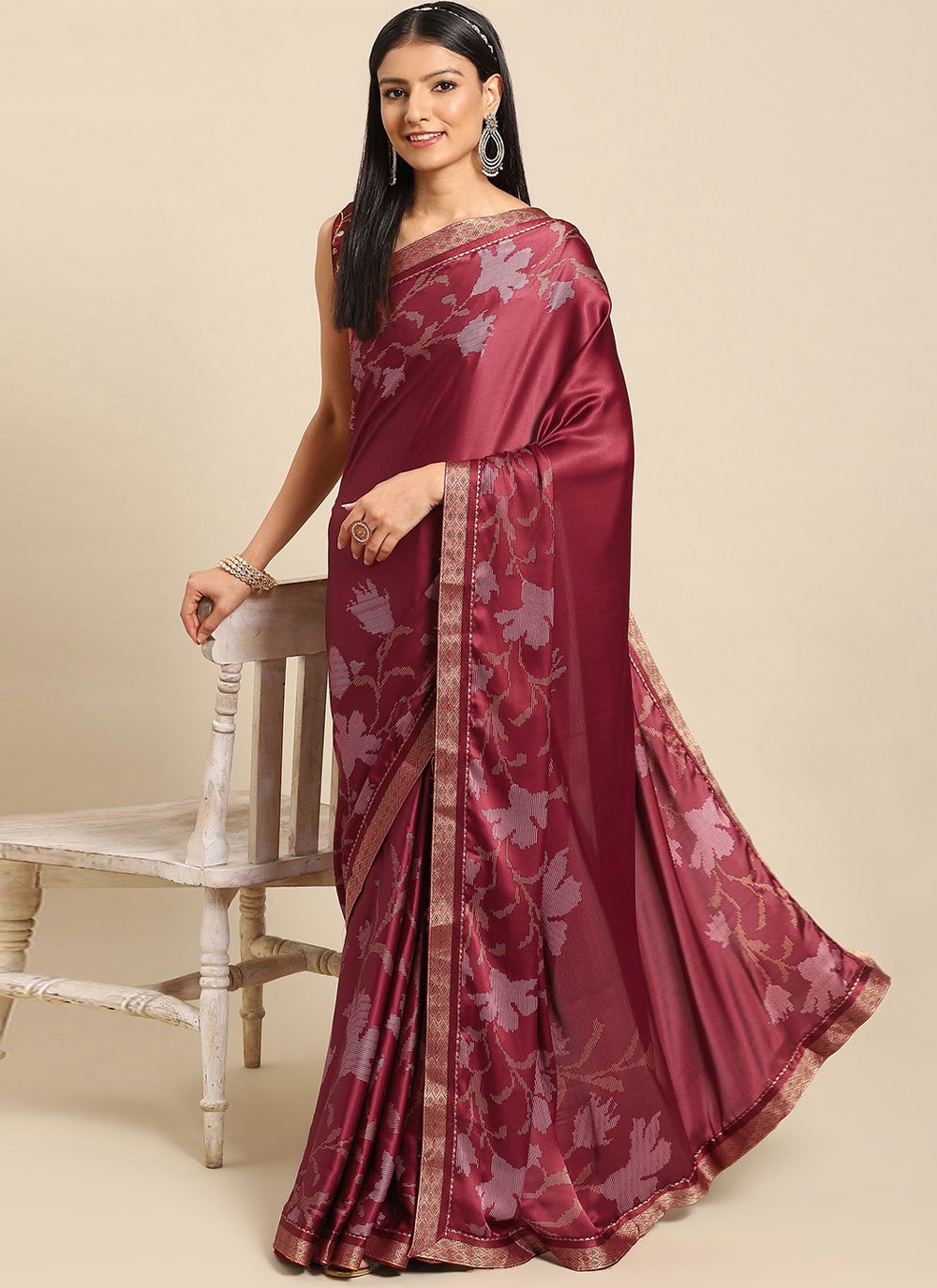 Shop Online Maroon Party Contemporary Style Saree : 240750