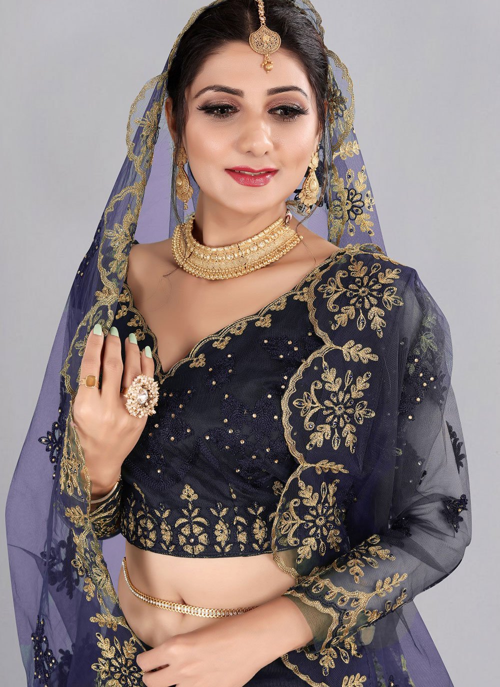 Buy Navy Blue A Line Lehenga Choli Online