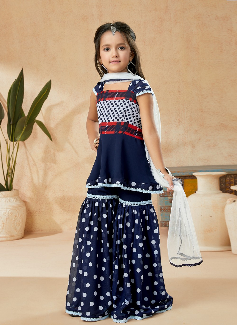 Shop Navy Blue Sharara Set Online : 238002