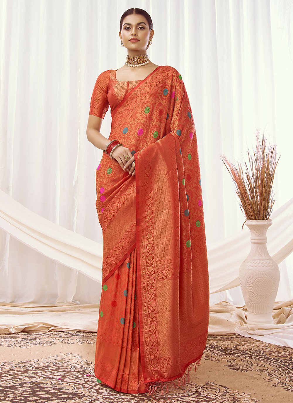 Shop Orange Color Saree Online : 235504