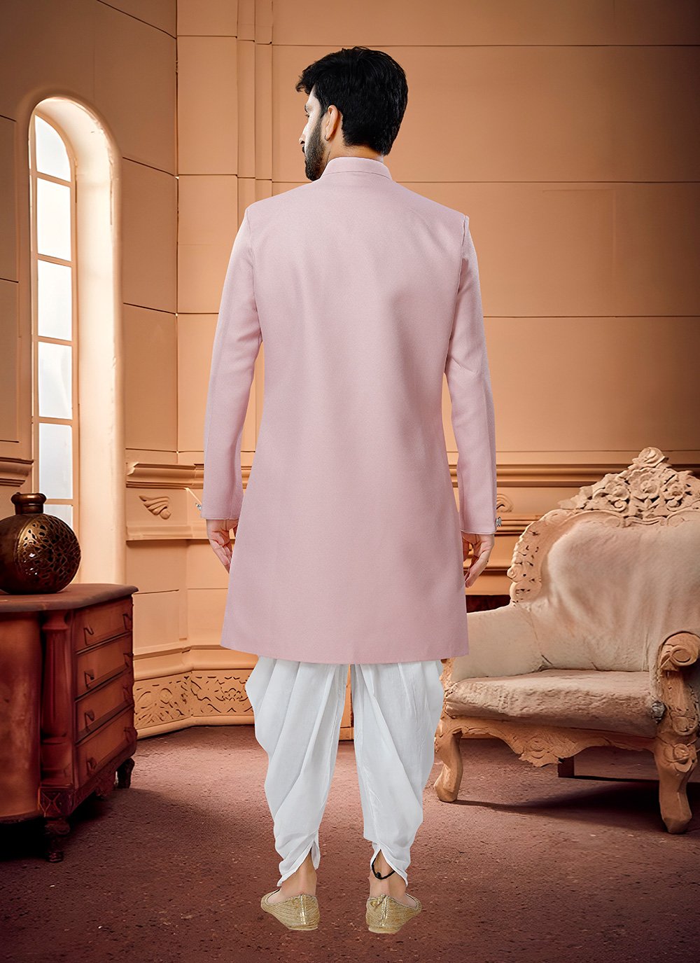 Buy Pink Buttons Fancy Fabric Indo Western Sherwani Online