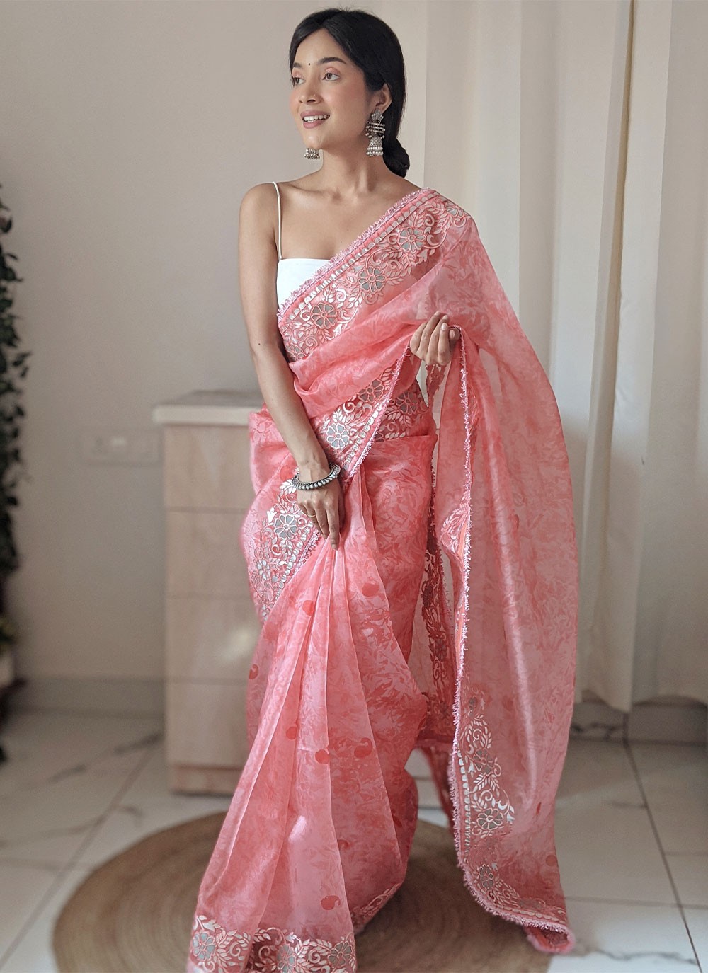 Buy Pink Gota Work Organza Contemporary Saree Online : 236436
