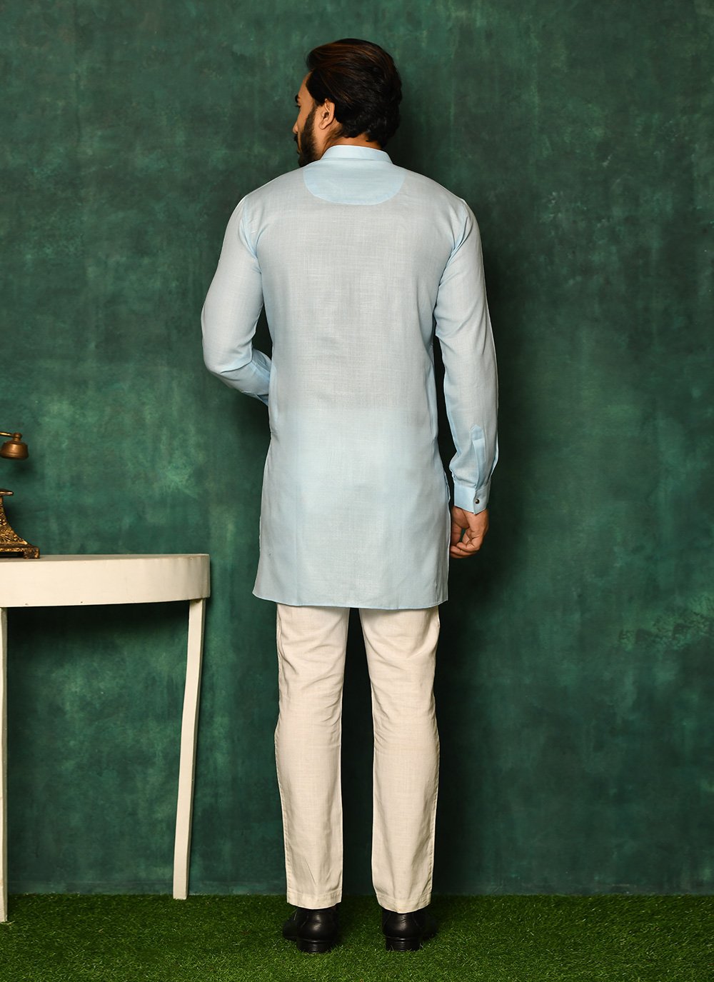 Plain Cotton Short Kurta in Aqua Blue buy online