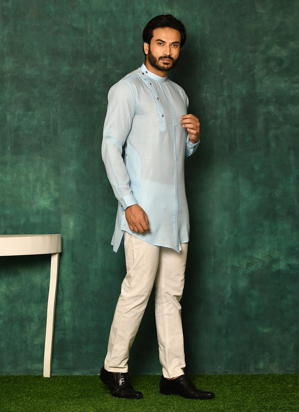 Plain Cotton Short Kurta in Aqua Blue buy online