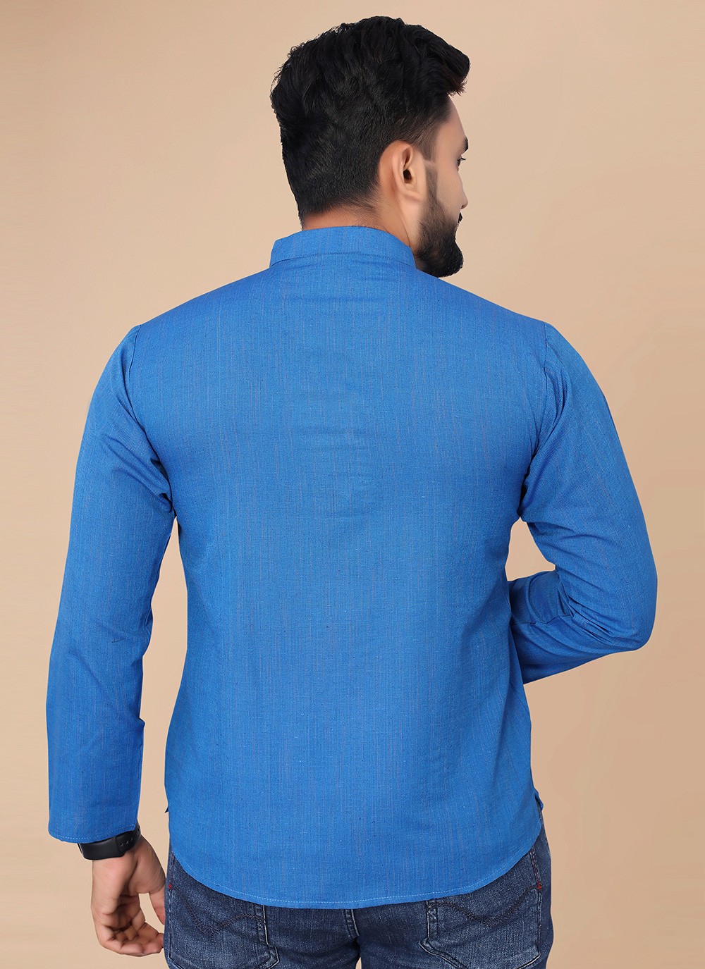 Buy Online Plain Cotton Short Kurta in Blue : 232276