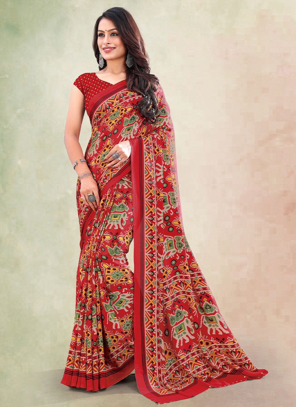Buy Online Printed Faux Crepe Contemporary Saree : 243285